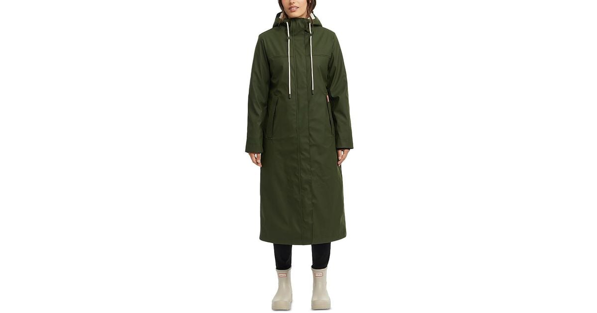 HUNTER Sammy Rubberized Long Padded Raincoat in Green | Lyst