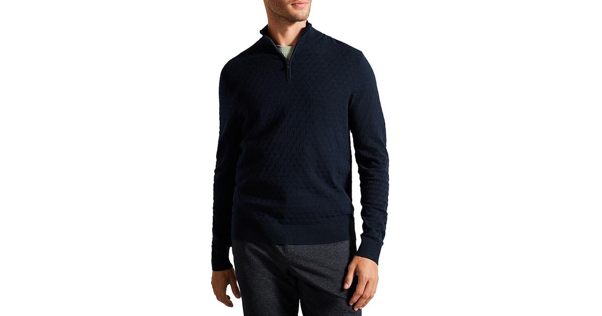 Ted Baker T Stitch Quarter Zip Pullover Sweater in Blue for Men | Lyst