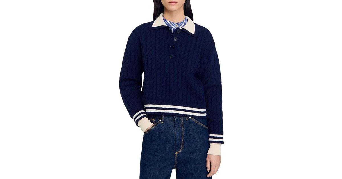 Sandro Fred Cable Knit Sweater in Blue | Lyst