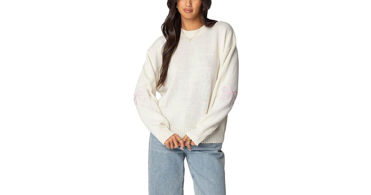 Edikted Rutie Bow Patch Sweater in White | Lyst