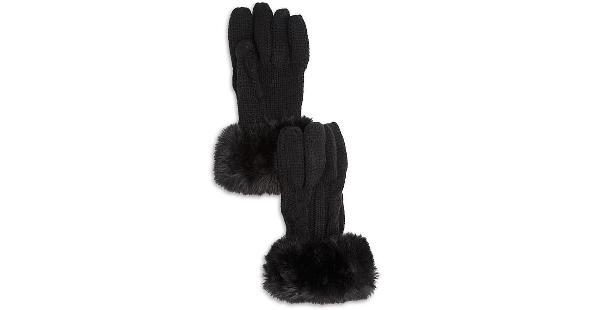 Surell Faux Fur Cuff Knit Gloves in Black | Lyst