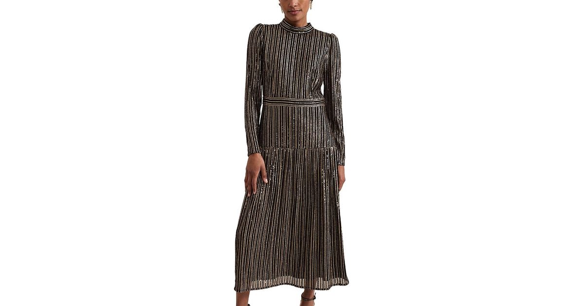 Phase Eight Gloria Sequin Stripe Midi Dress in Brown | Lyst