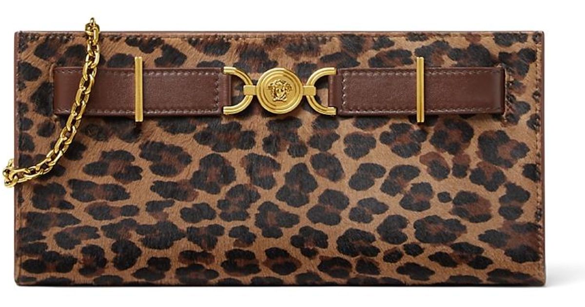 Versace Medusa 95 Leopard Clutch in Brown | Lyst