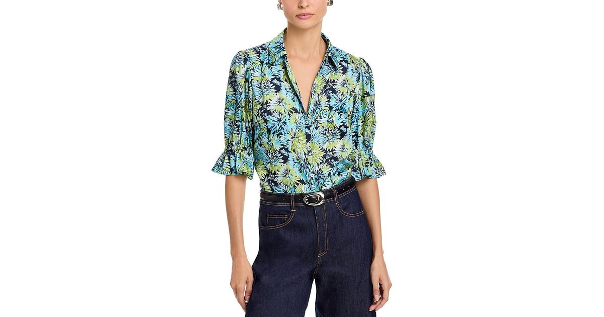 Cinq À Sept Fiona Dahlia Print Blouse in Blue | Lyst UK