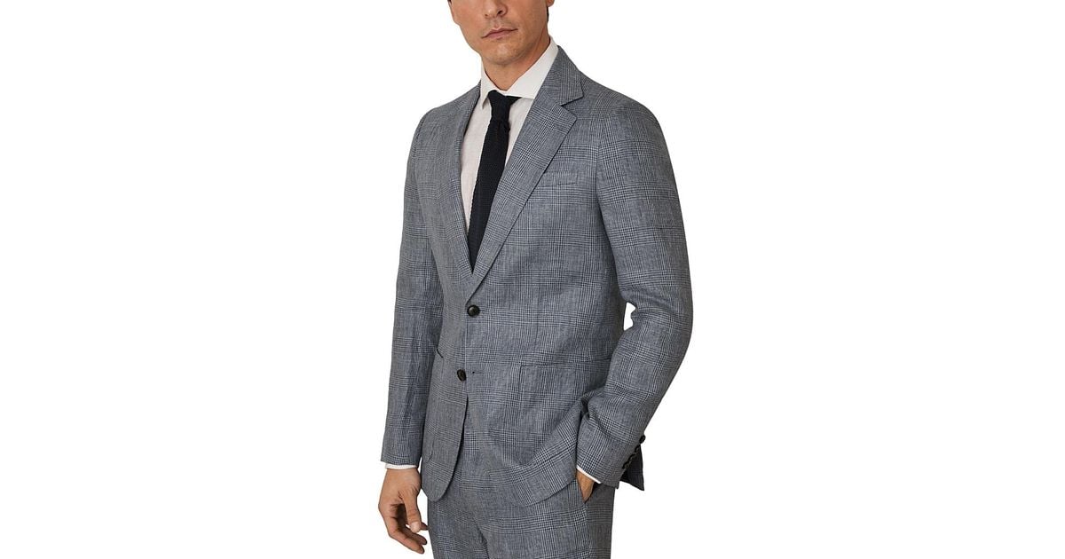 Reiss Slim Fit Prince Of Wales Check Linen Blazer in Gray for Men | Lyst