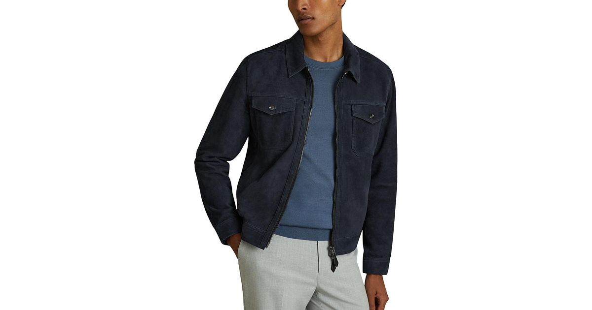 Reiss Pike Zip Trucker Jacket in Blue for Men | Lyst