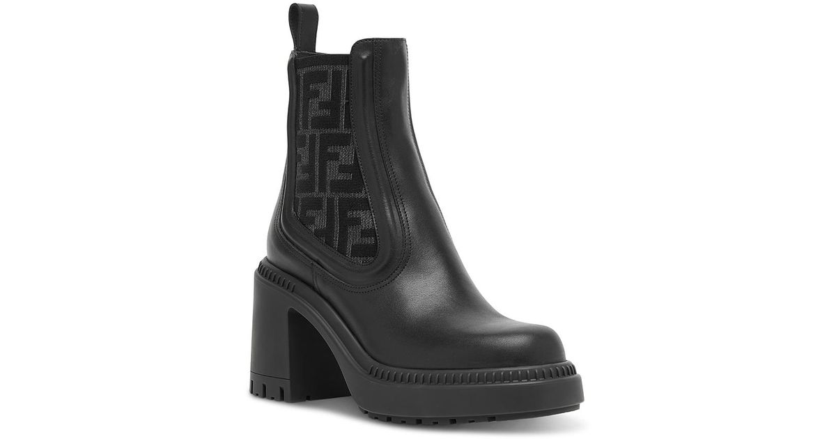 Fendi Domino Leather Biker Boots in Black | Lyst