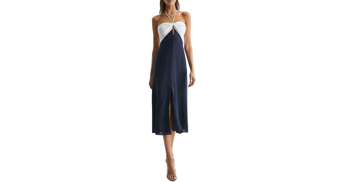 Reiss Sian Color Block Linen Midi Dress in Blue | Lyst