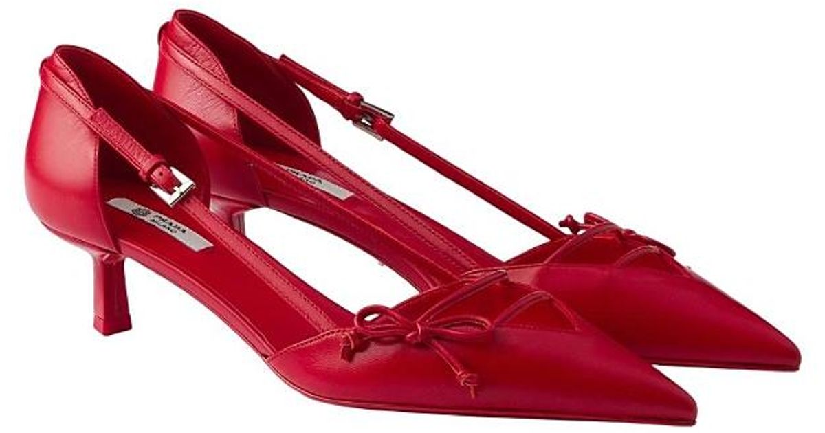 Prada Open-Side Leather Pumps in Red | Lyst