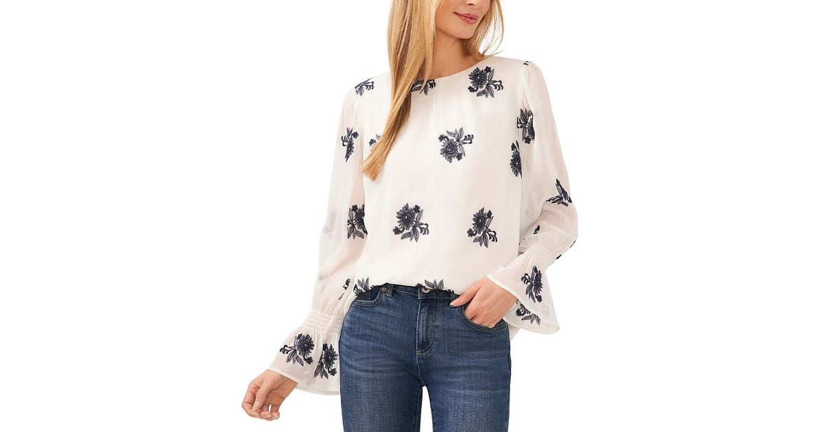 Cece Long Sleeve Bell Cuff Top in Natural | Lyst UK