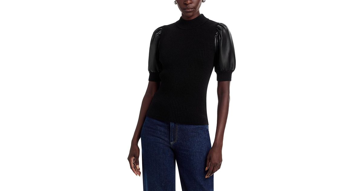 Tahari Elbow Sleeve Mock Neck Ribbed Pullover Sweater With Faux Leather ...