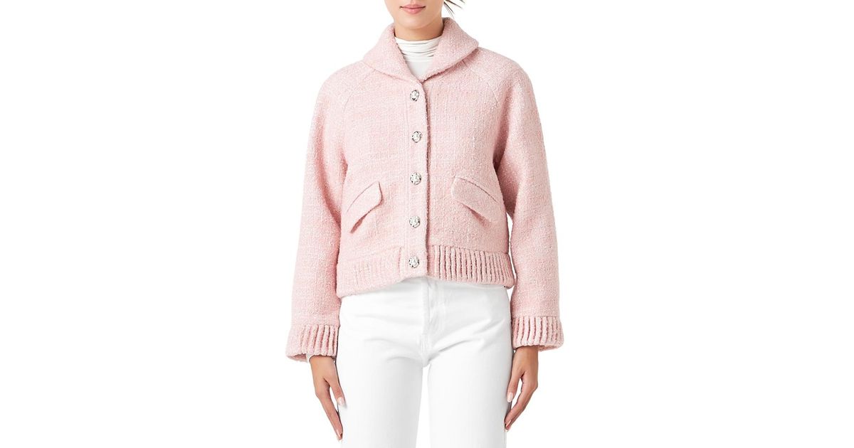 Endless Rose Button Front Cropped Tweed Jacket in Pink | Lyst