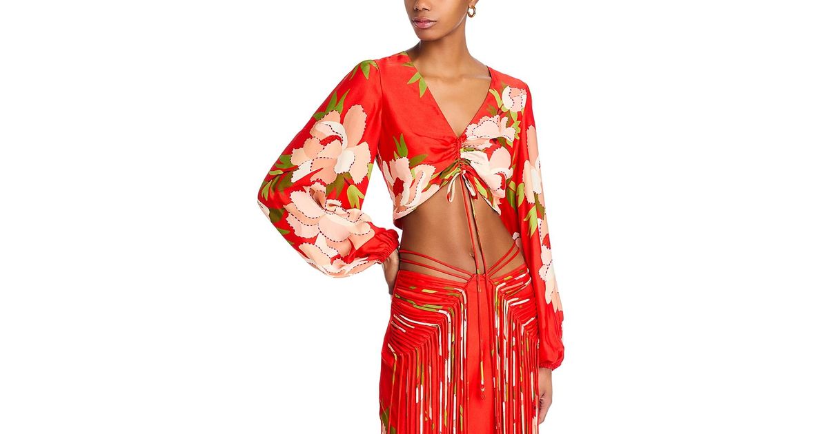 FARM Rio Peony Cropped Top in Red | Lyst
