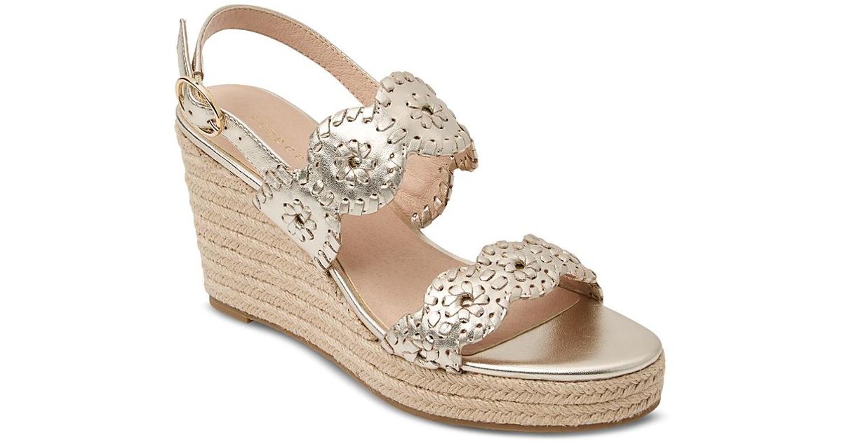 Jack Rogers Laurin Leather High Heel Wedge Sandals in Natural | Lyst