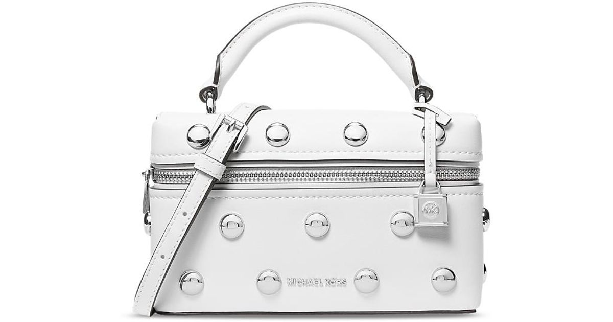 Michael Kors Jana Mini Studded Leather Top Handle Crossbody in White | Lyst