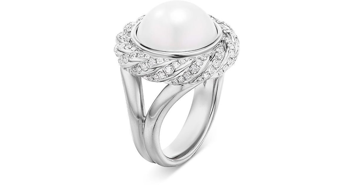 David Yurman Sterling Pearl South Sea Pearl & Diamond Halo Ring in ...