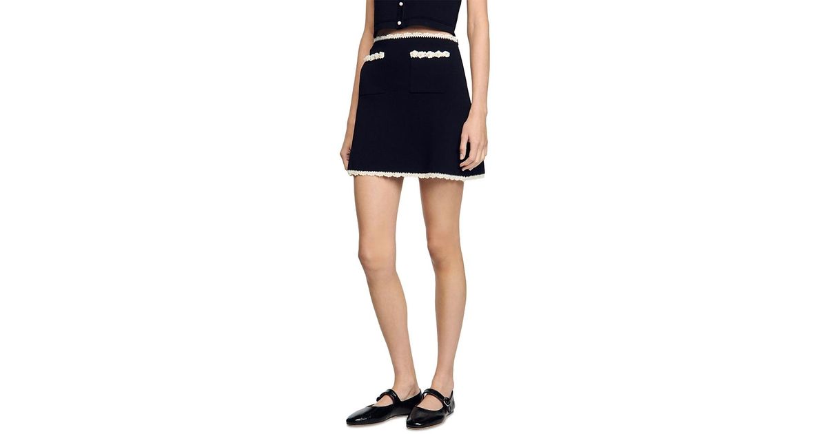Sandro Crochet Mini Skirt in Blue | Lyst