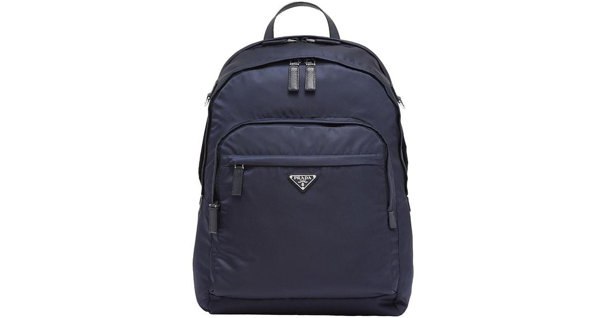 Prada Re-Nylon And Saffiano Leather Backpack in Blue for Men | Lyst