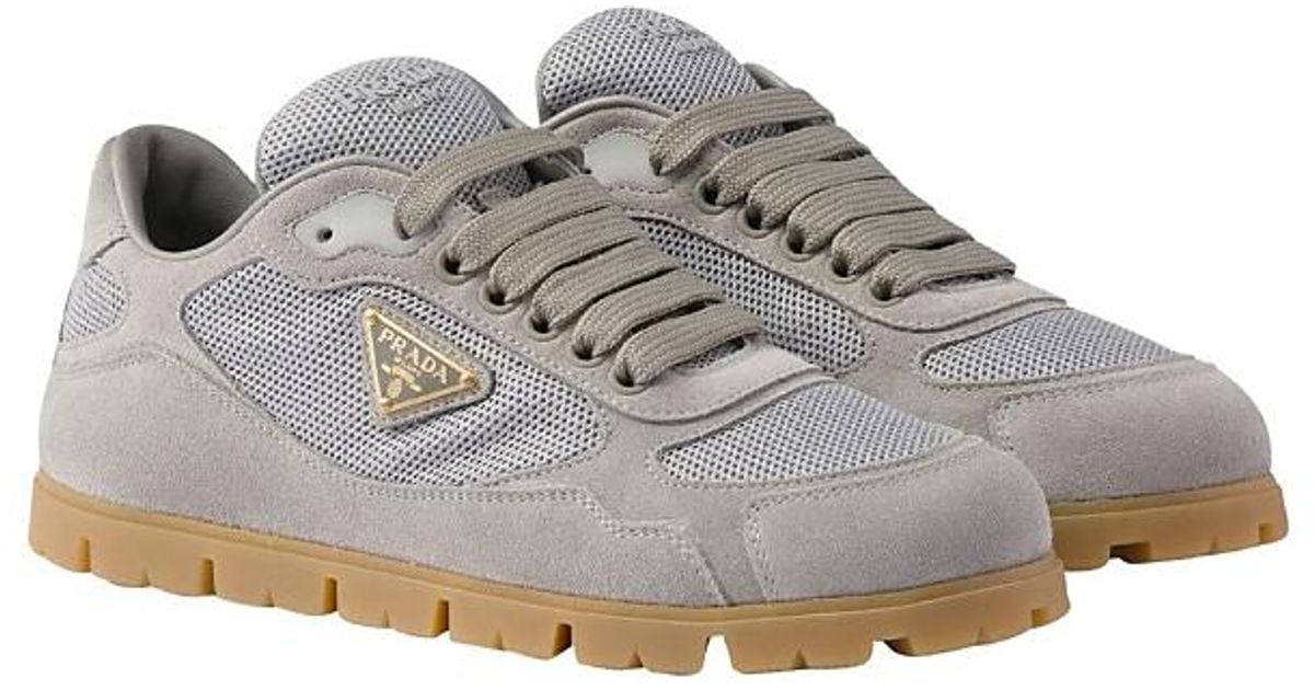 Prada Trail Mesh Fabric And Suede Sneakers in Gray | Lyst