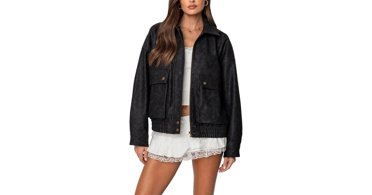 Edikted Cargo Bomber Jacket in Black | Lyst
