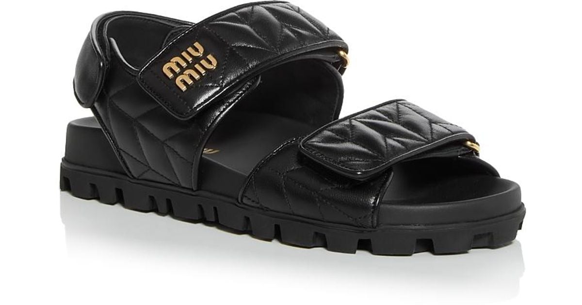 Miu Miu Quilted Strappy Slingback Sandals in Black | Lyst