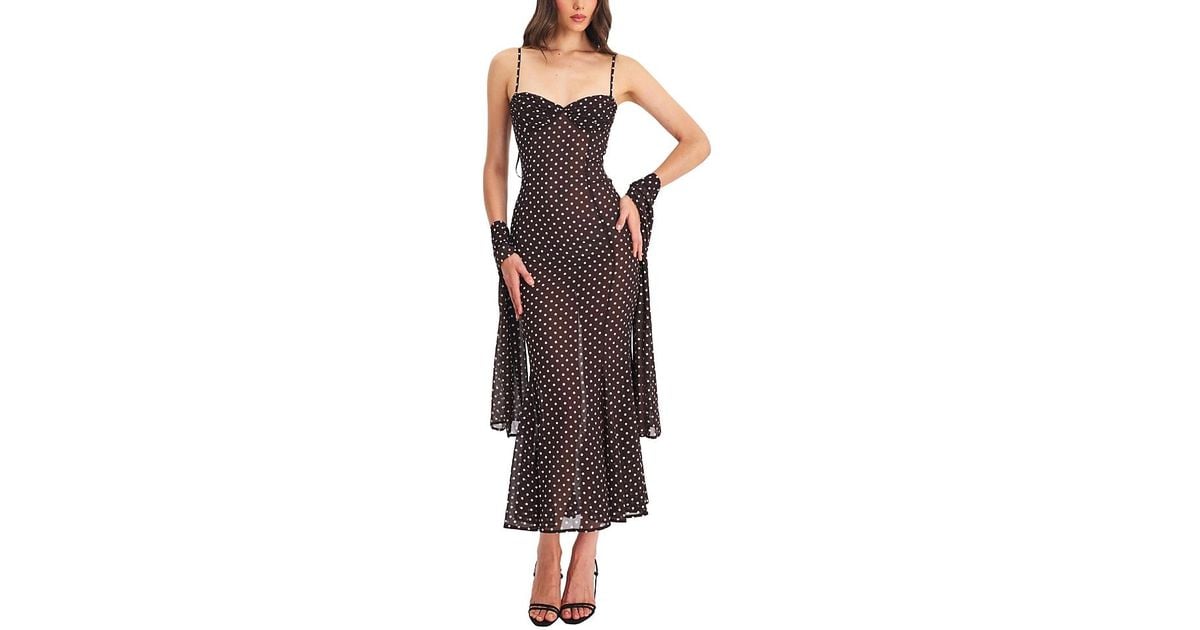 Miss Circle Yadira Polka Dot Sheer Chiffon Maxi Dress in Red | Lyst