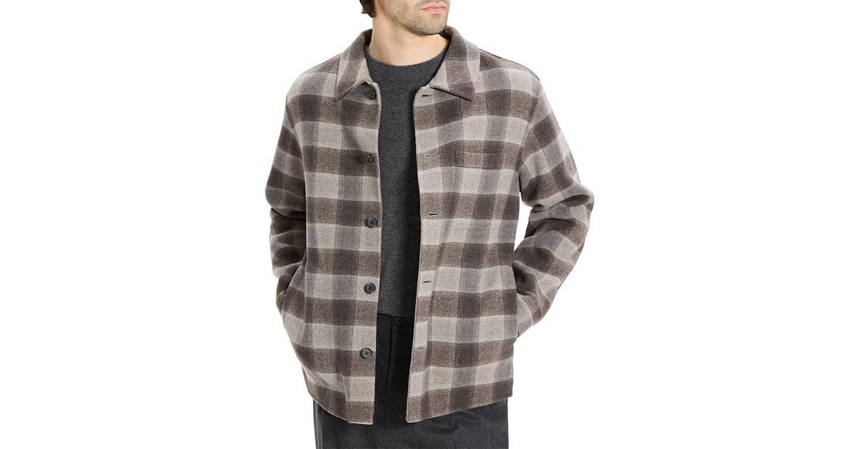 Theory Wool & Cashmere Check Overshirt in Gray for Men | Lyst