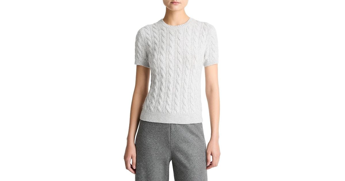 Vince Cable Knit Short Sleeve Sweater in Gray | Lyst