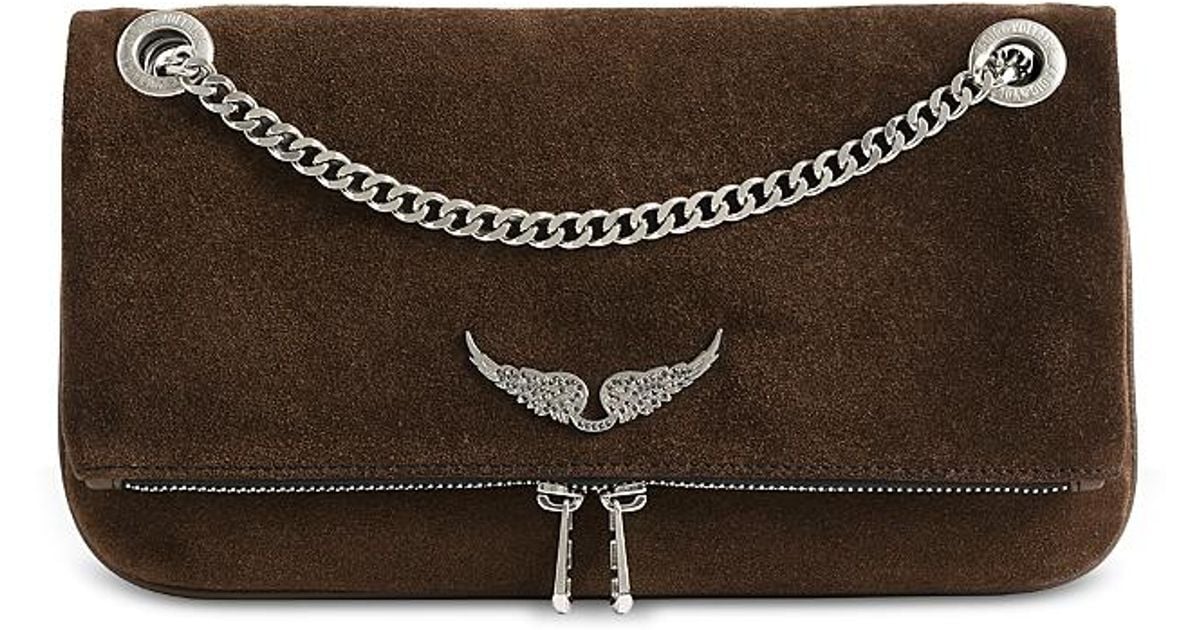Zadig & Voltaire Rock Ii Suede Leather Clutch in Brown | Lyst