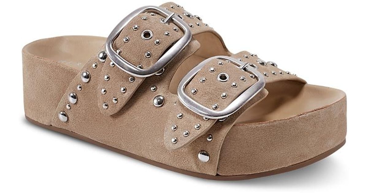 Marc Fisher Sayge Double Studded Strap Platform Sandals in Brown | Lyst