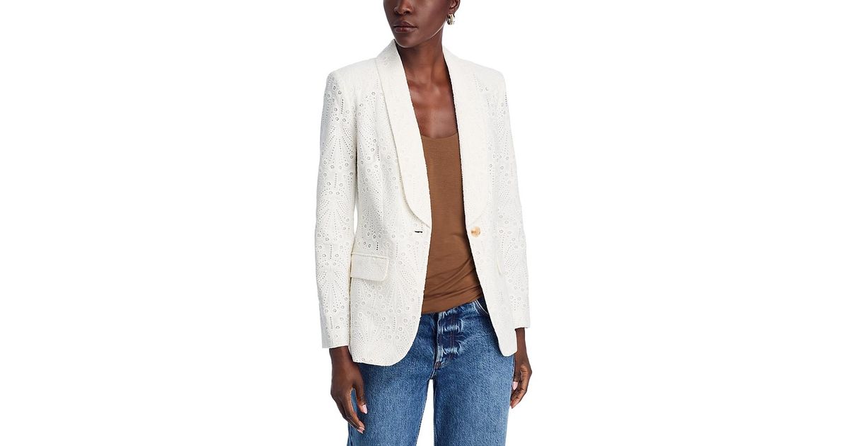 Tahari The Aria Eyelet Embroidered Blazer in White | Lyst