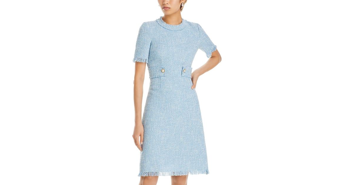 Teri Jon Boucle Tweed Dress in Blue | Lyst