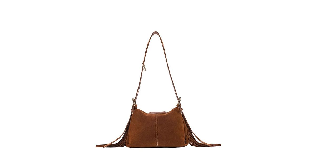Maje Miss M Mini Fringed Suede Crossbody Bag in Brown | Lyst