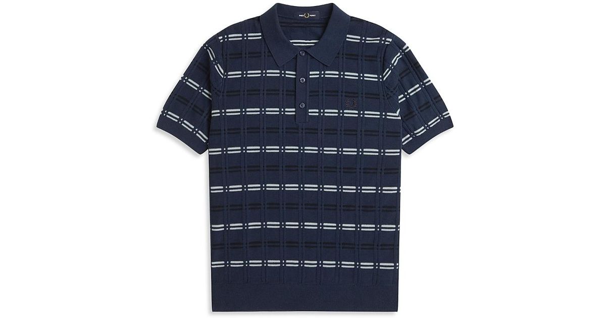 Fred Perry Patterned Ribbed Knit Polo Shirt in Blue for Men | Lyst