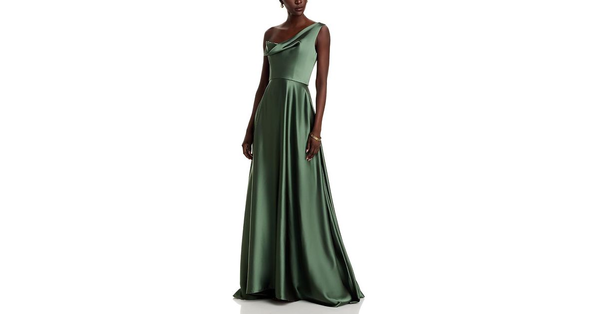 Amsale One Shoulder Drape Front Gown in Green | Lyst UK