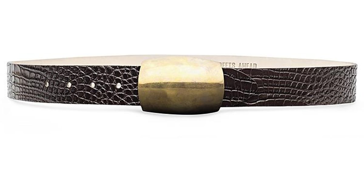 L'Agence Milou Domed Croc Embossed Leather Belt in White | Lyst UK