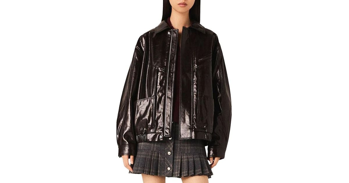 Maje Cracked Faux Leather Jacket in Black | Lyst UK