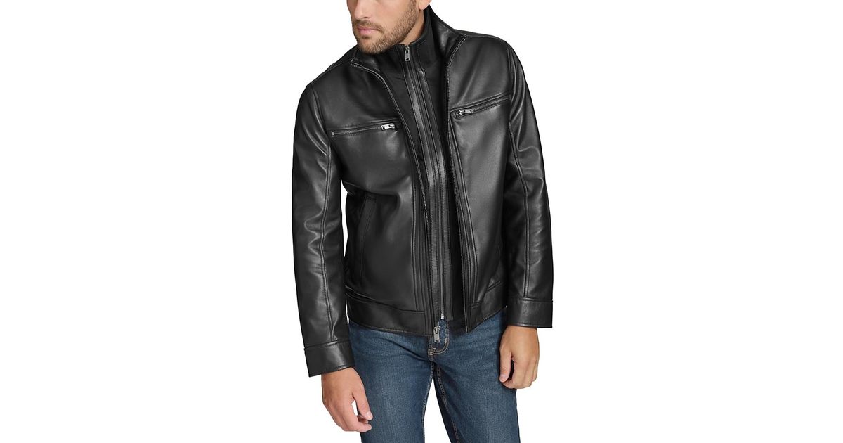 Andrew Marc Winton Leather Bomber Jacket in Black for Men | Lyst