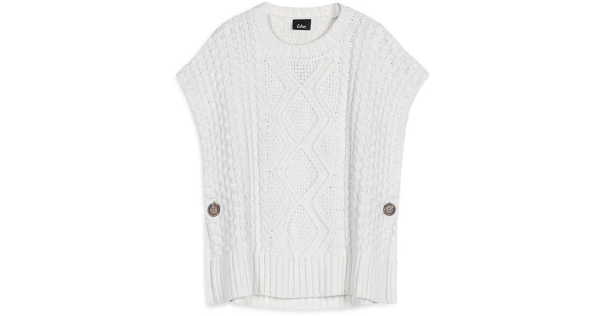 Echo Cable Knit Open Side Poncho in White | Lyst UK