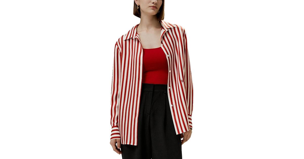 LILYSILK Amalfi Stripe Silk Shirt in Red | Lyst