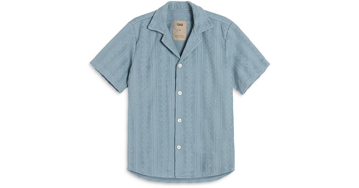 Oas Ancora Cotton Terry Geo Stripe Relaxed Fit Button Down Camp Shirt ...
