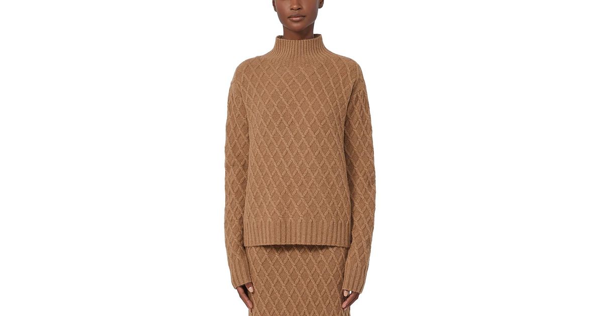 Max Mara Pure 2 Moli Funnel Neck Cable Knit Sweater in Brown | Lyst