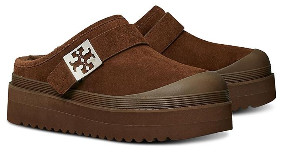 Tory Burch Mellow Shearling Platform Clogs in Brown | Lyst UK