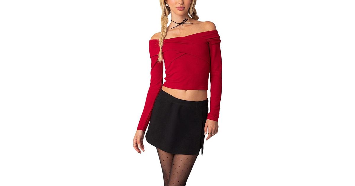 Edikted Crossover Off Shoulder Top in Red | Lyst