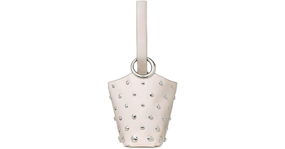 Kate Spade Halo Mini Studded Leather Bucket Bag in White | Lyst