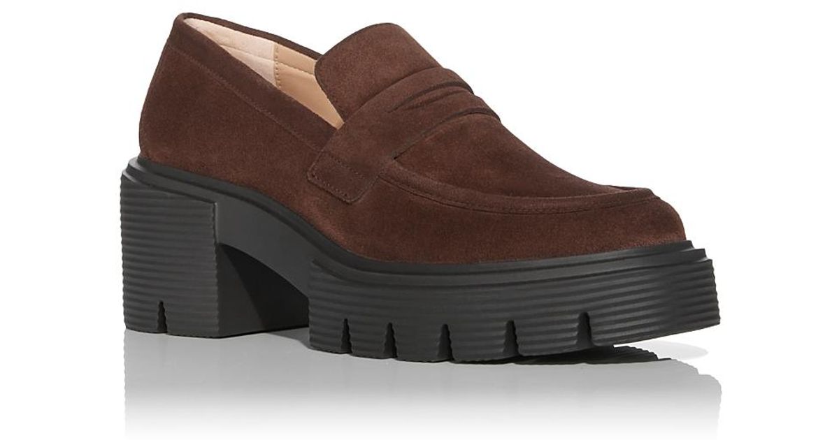 Stuart Weitzman Soho Platform Penny Loafers in Brown | Lyst