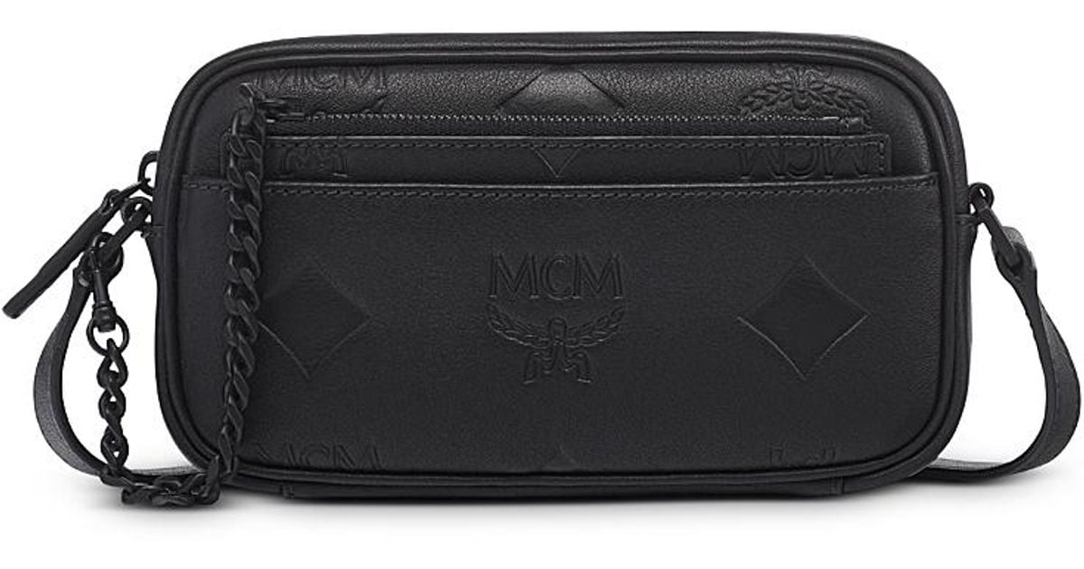MCM Aren Maxi Monogram Leather Crossbody in Black for Men | Lyst