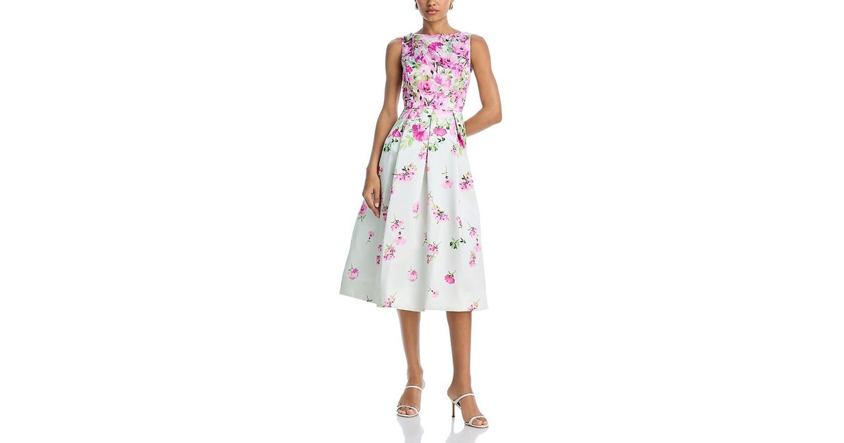 Eliza J Floral Print Mikado Cocktail Dress in White | Lyst
