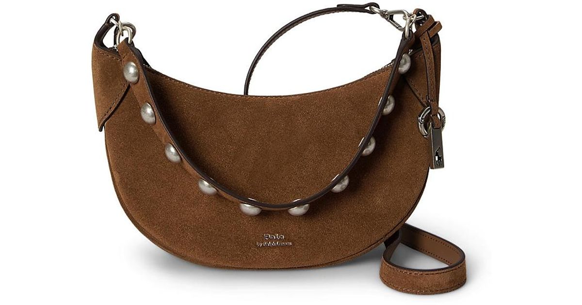 Polo Ralph Lauren Polo Id Mini Studded Suede Shoulder Bag in Brown | Lyst