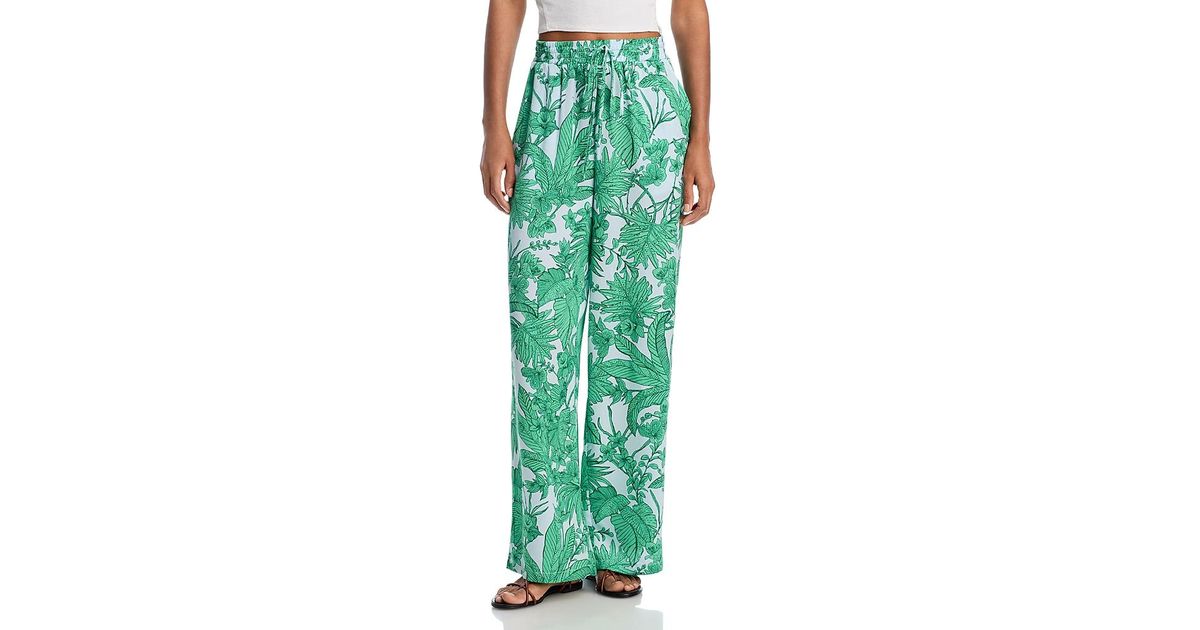 Aqua Palm Print Wide Leg Pants in Green | Lyst UK